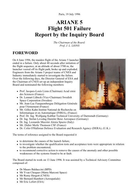 ARIANE 5 Flight 501 Failure Report by the Inquiry Board - Zoo