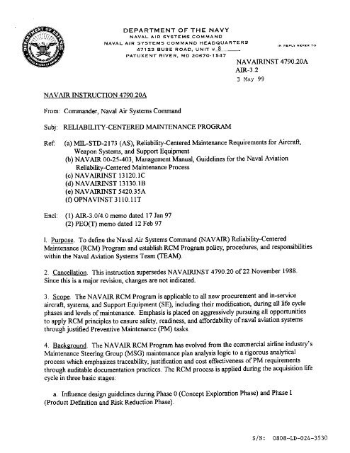 NAVAIR-Instruction-4790.20A - Barringer and Associates, Inc.