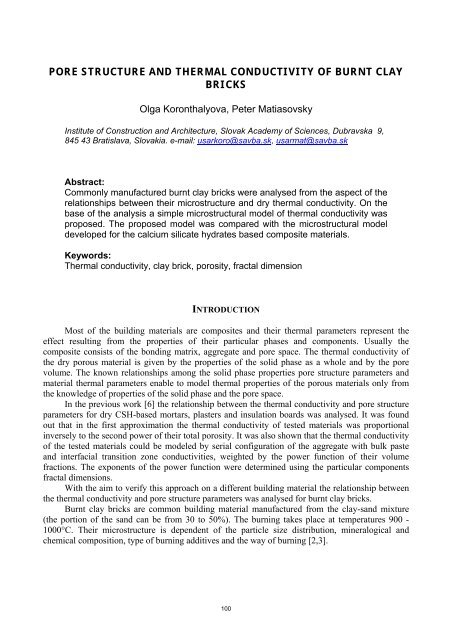 pore structure and thermal conductivity of burnt clay bricks