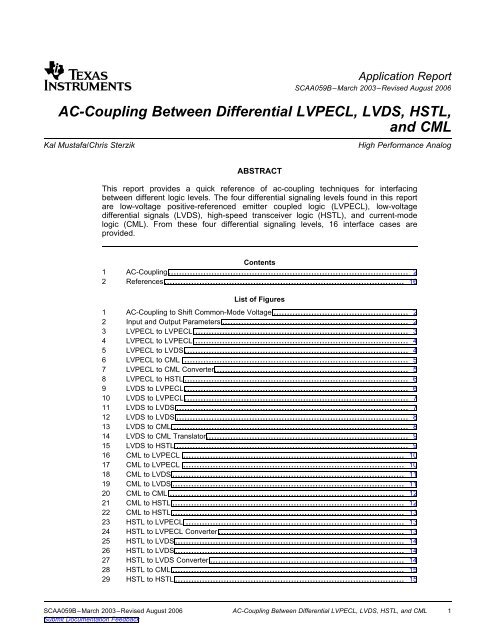Ac Coupling Between Differential Lvpecl Lvds Hstl And Cml