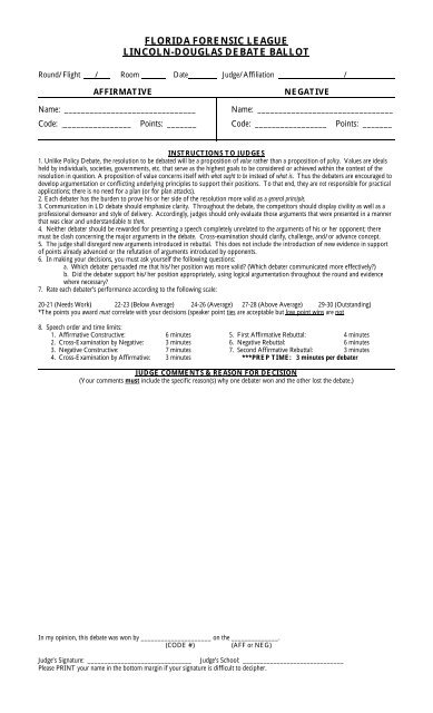 florida forensic league lincoln-douglas debate ballot