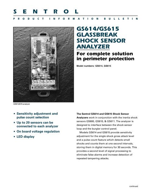sentrol gs614/gs615 glassbreak shock sensor analyzer - Interlogix