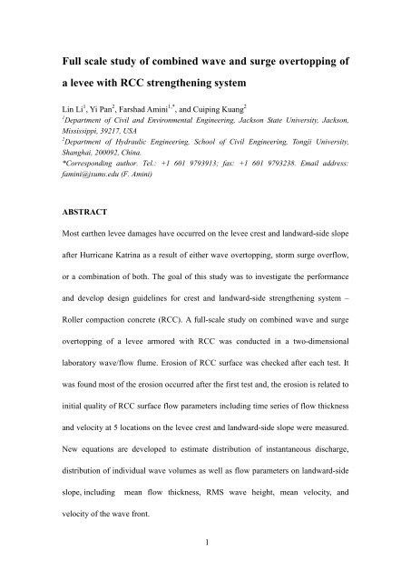 Full scale study of combined wave and surge overtopping of a levee ...