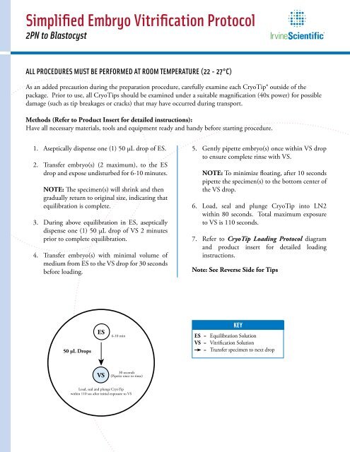 Simplified Embryo Vitrification Protocol - Irvine Scientific