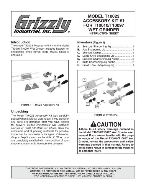 model t10023 accessory kit #1 for t10010/t10097 wet grinder