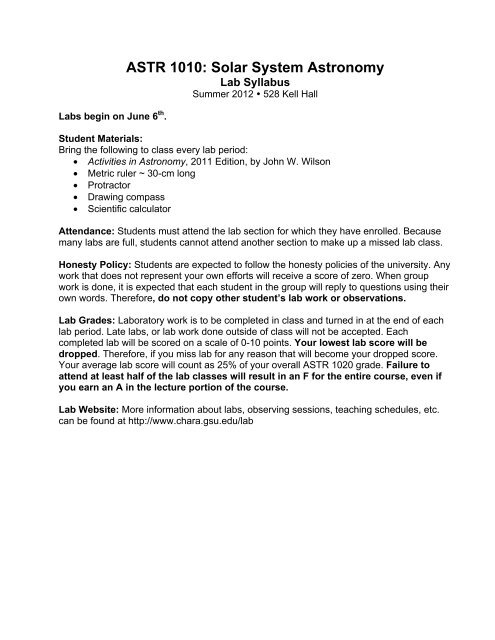 ASTR 1010: Solar System Astronomy