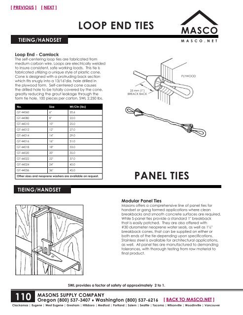 LOOP END TIES PANEL TIES - masco.net