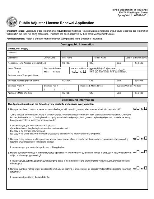 Public Adjuster License Renewal Application - Illinois Department of ...