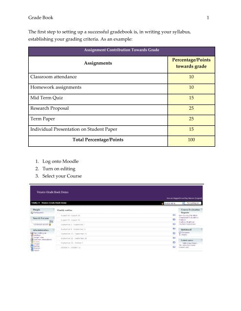 Gradebook, Setting up a Moodle