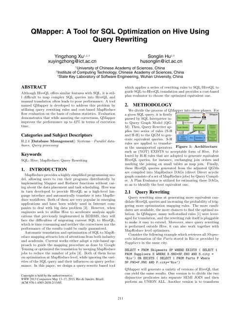 QMapper: A Tool for SQL Optimization on Hive Using Query Rewriting