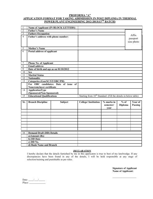 PROFORMA â Aâ - NPTI