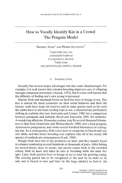 How to Vocally Identify Kin in a Crowd: The Penguin Model