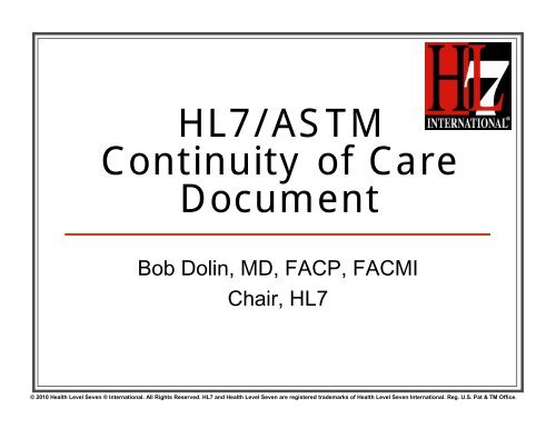 HL7/ASTM Continuity of Care Document