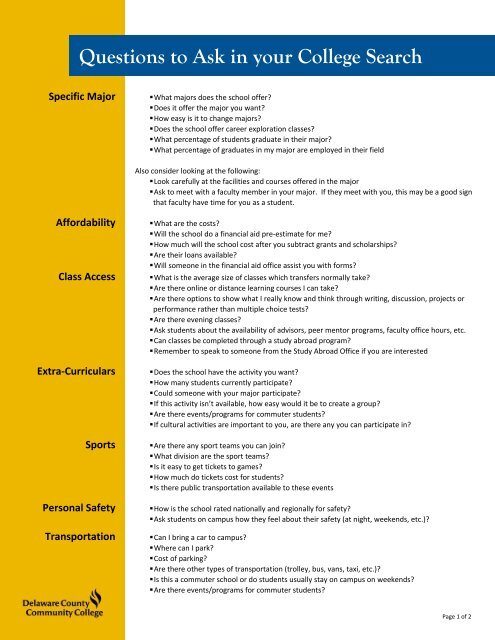 Questions to Ask in your College Search