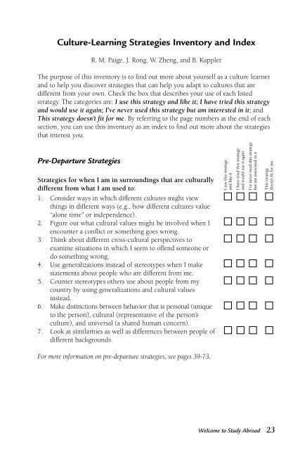 Culture-Learning Strategies Inventory and Index