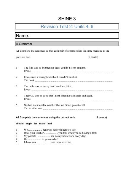SHINE 3 Revision Test 2: Units 4–6 Name: