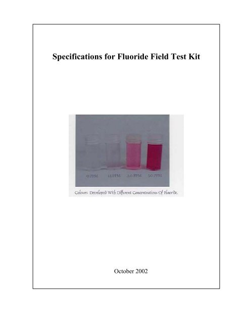 Specifications for Fluoride Field Test Kit - The Water, Sanitation and ...