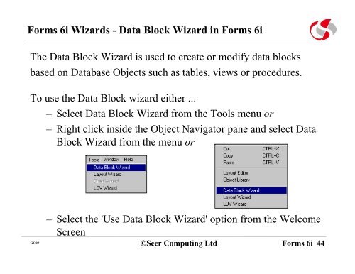 Oracle Forms 6i training course example pages - Seer Computing Oracle Forms 6i training course example pages - Seer Computing