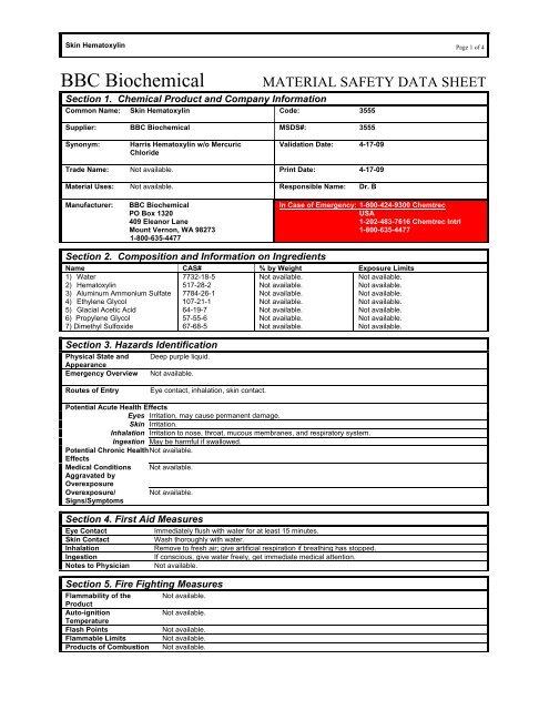 Hematoxylin Msds HEMATOXYLIN SOLUTION MODIFIED ACC.TO GILL II