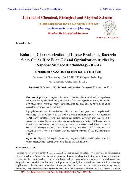 Isolation, Characterization of Lipase Producing Bacteria from Crude ...