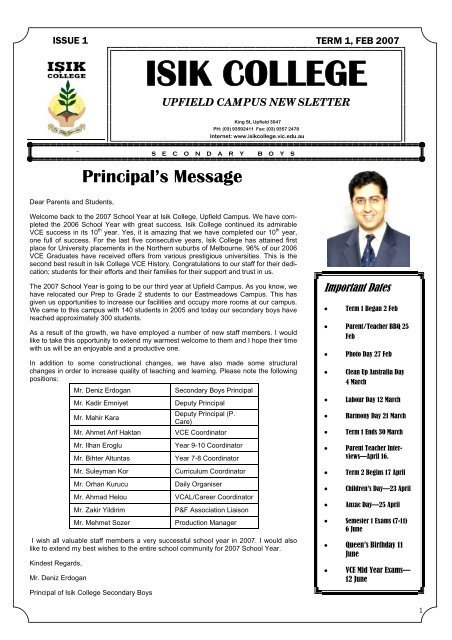 ISIK COLLEGE NEWSLETTER1 TERM1 #1 2007.pub