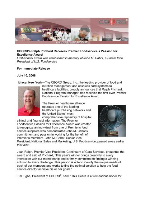 CBORD's Ralph Prichard Receives Premier Foodservice's Passion ...