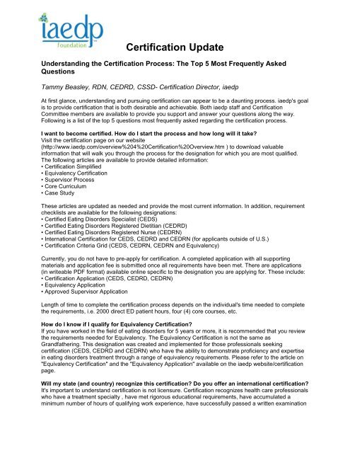 Top 5 Questions About Certification - IAEDP.com