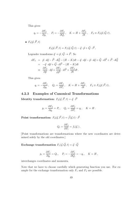 4.2.3 Examples of Canonical Transformations