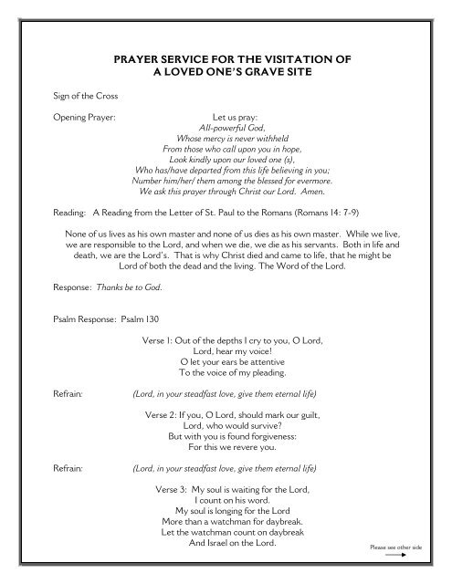 prayer service for the visitation of a loved one's grave site