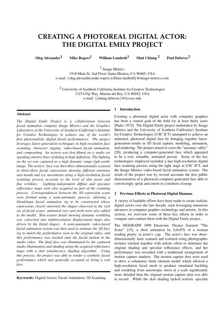 the digital emily project - ICT Graphics Lab