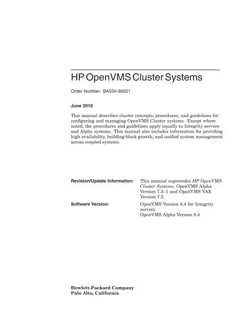 Hp Openvms Cluster Systems Openvms Systems Hewlett Packard 