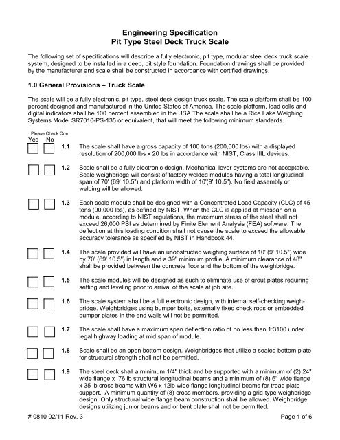 Engineering Specification Pit Type Steel Deck Truck Scale