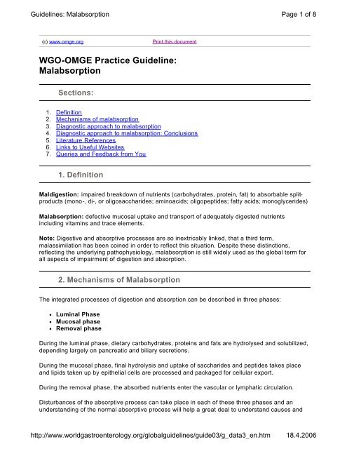 WGO-OMGE Practice Guideline: Malabsorption