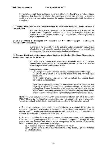 SECTION A/Subpart D AMC