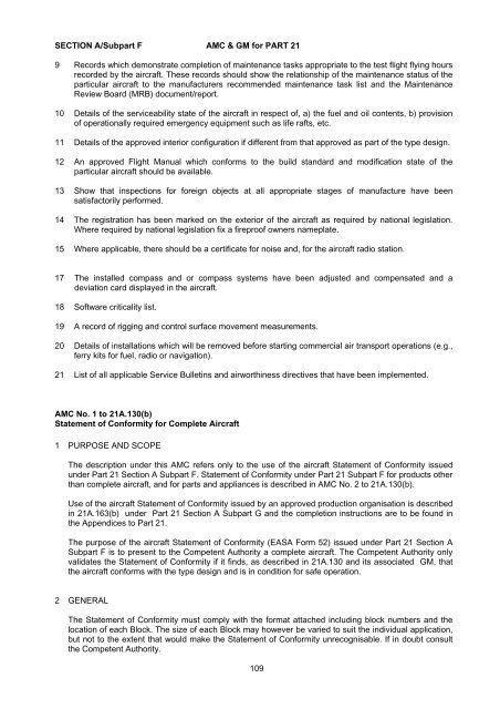 SECTION A/Subpart F AMC