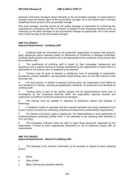 SECTION A/Subpart G AMC