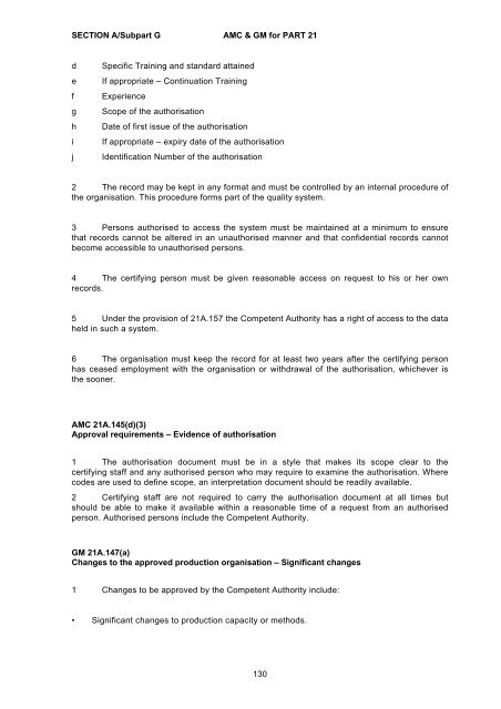 SECTION A/Subpart G AMC