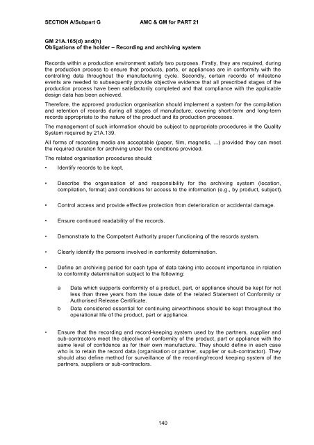 SECTION A/Subpart G AMC