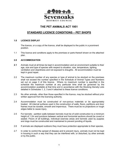 conditions and guidance for a pet shop licence - Sevenoaks District ...