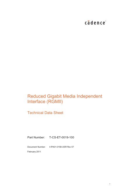 Reduced Gigabit Media Independent Interface (RGMII) - Cadence ...