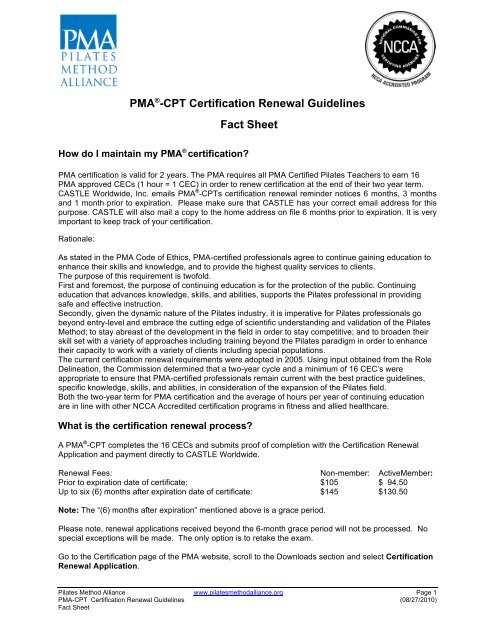 Certification Renewal Fact Sheet - Pilates Method Alliance