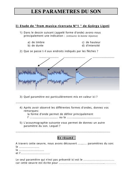 LES PARAMETRES DU SON LES PARAMETRES DU SON