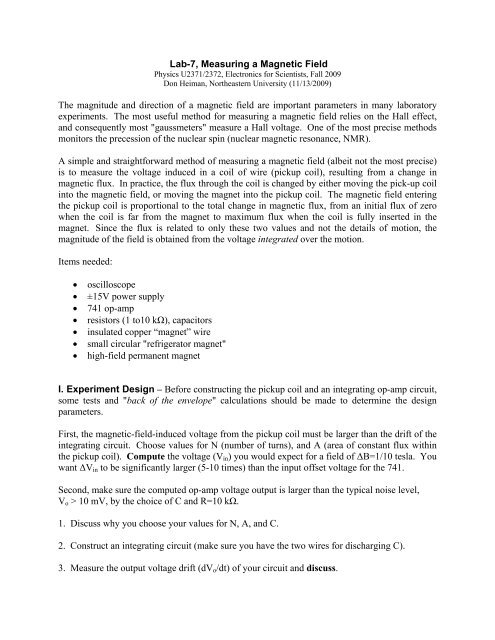 Lab-7 Measure Magnetic Field - Northeastern University