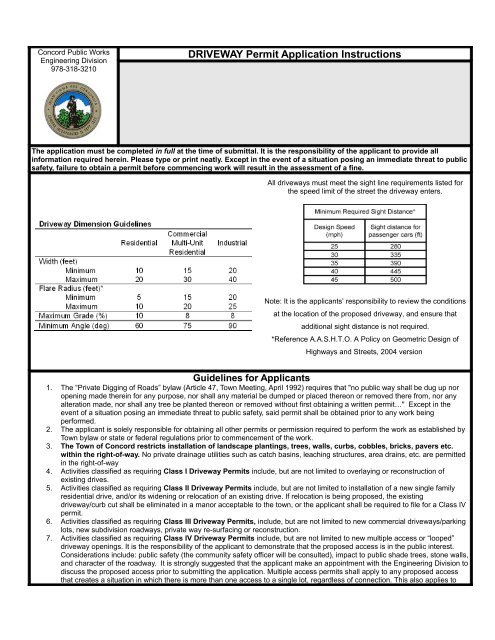 DRIVEWAY Permit Application Instructions
