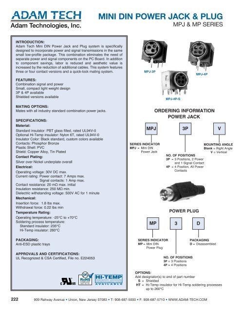 MINI DIN POWeR JACK & PLUG - Adam Tech
