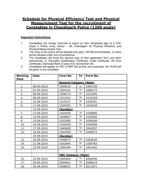 Schedule for Physical Efficiency Test and Physical Measurement ...