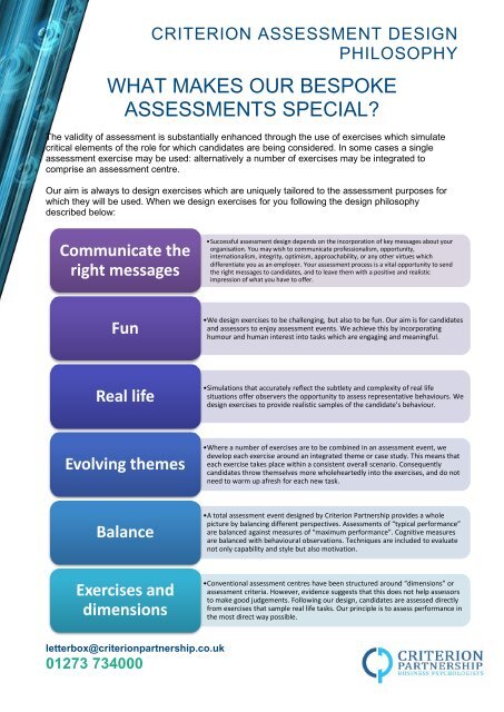 Criterion assessment design philosophy - Criterion Partnership