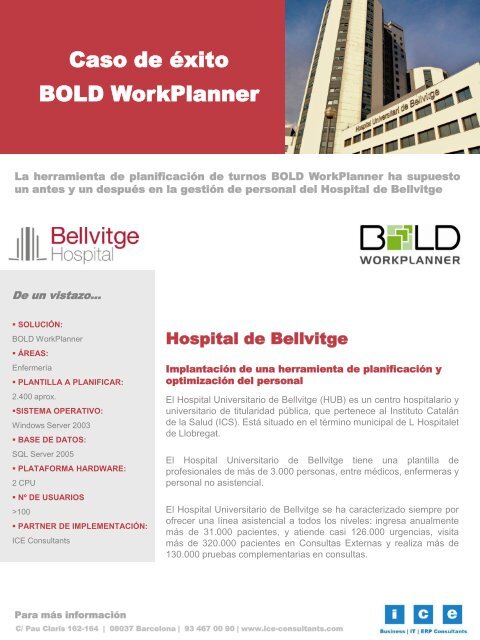 BOLD WorkPlanner en el Hospital de Bellvitge - ICE Consultants