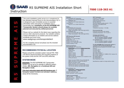 R5 SUPREME AIS Installation Short 7000 118-363 A1 ... - Saab