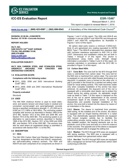 ESR-1546 - Hilti Inc. - ICC-ES